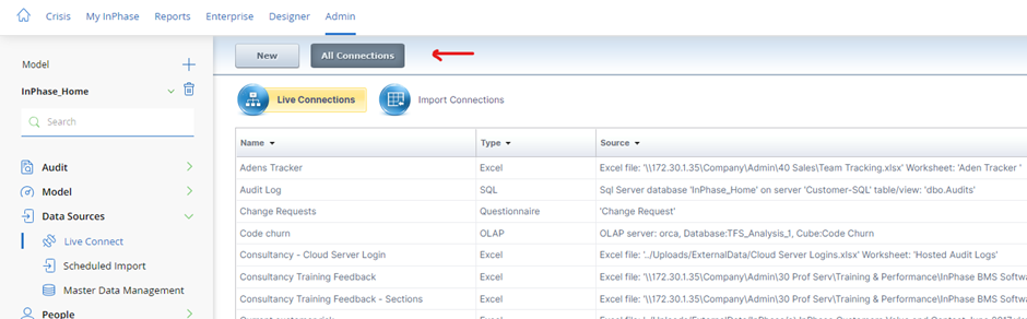 How to Access the data Sources to Modify Data Connections – InPhase